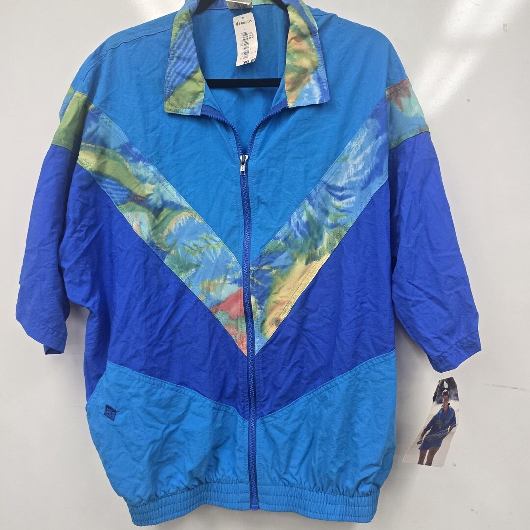 VINTAGE 90 Sun Blocks Jacket Mens XL Blue Green Colorblock Nylon ...