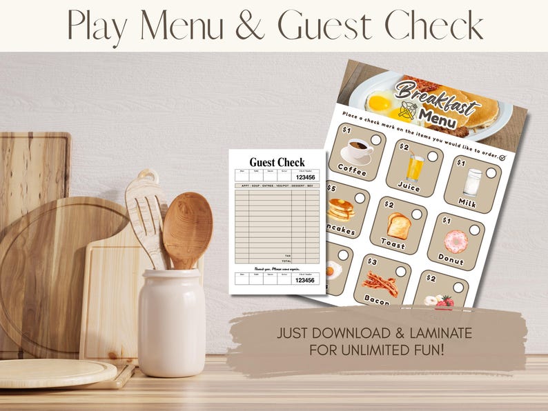 Printable Pretend Play Breakfast Menu & Guest Check: Montessori ...