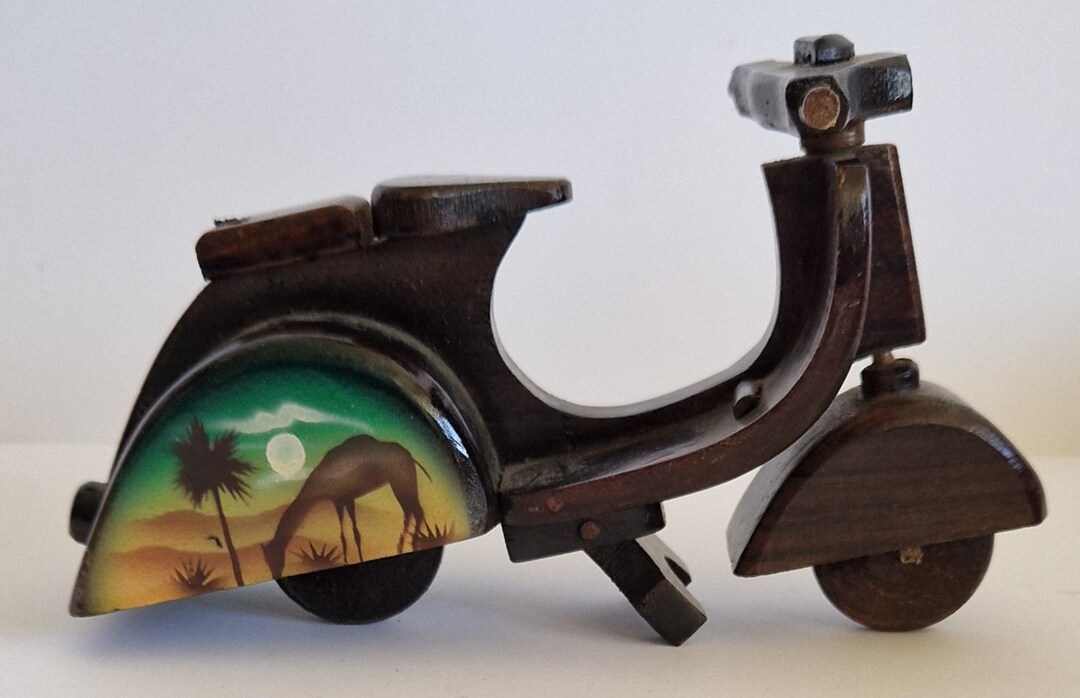 Tunisian Folk Art: Handmade Wooden Vespa Scooter, Desert Camel Theme ...