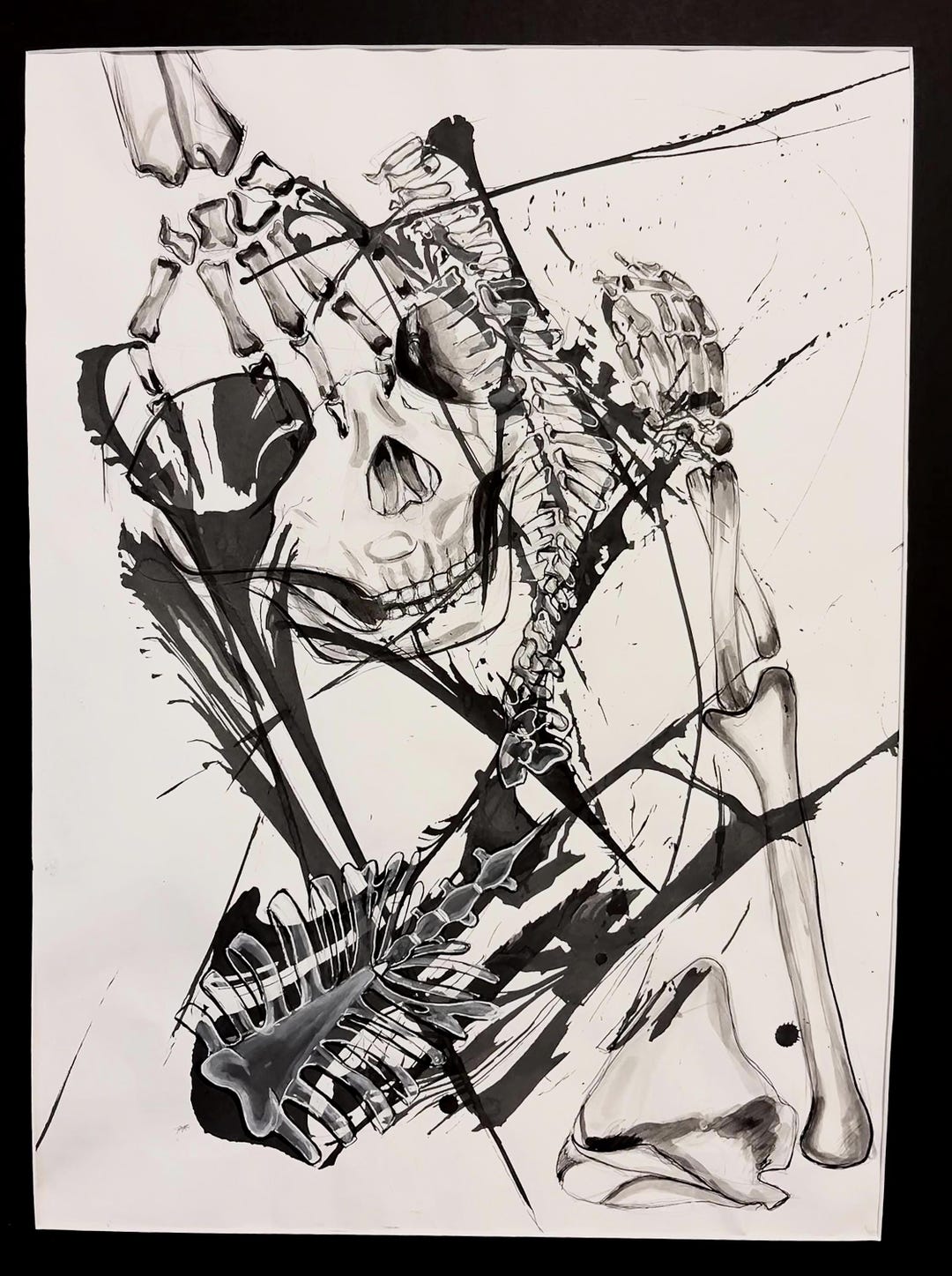 Ink, Anatomy, Large, Dark, Skeleton, Splatter, Black and White - Etsy