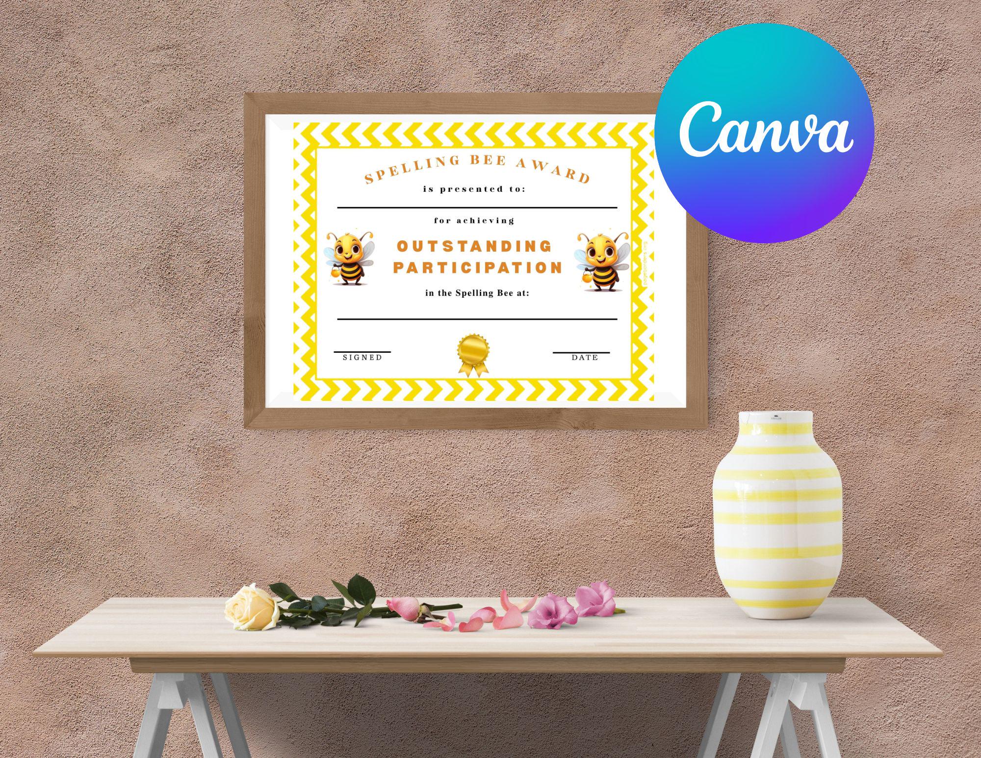 Editable Spelling Bee Certificate Printable, Spelling Bee Certificate ...