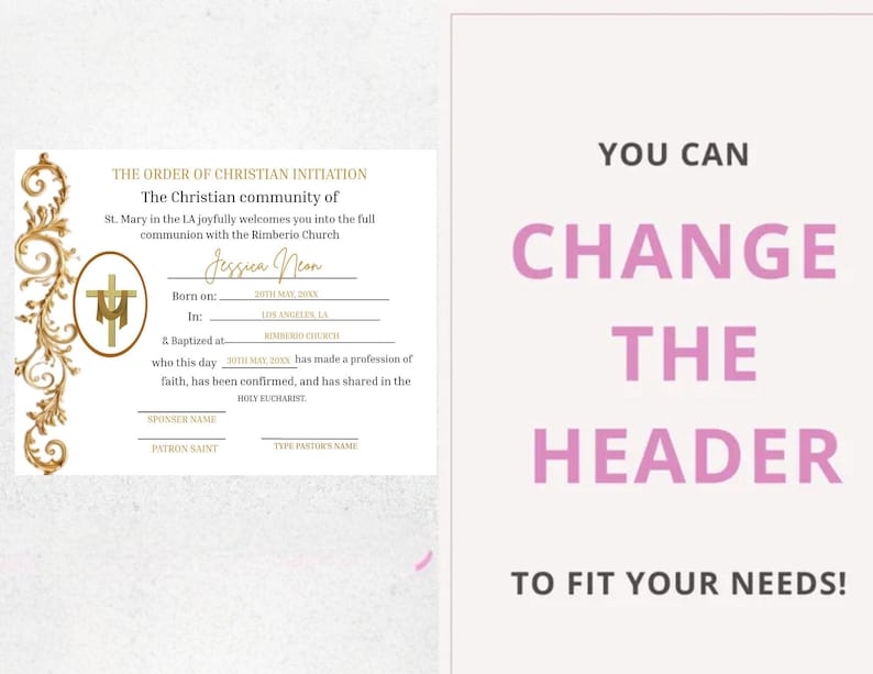 Certificate for Catechumens, RCIA Certificate, Canva Template, OCIA ...