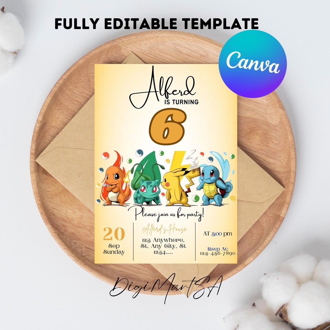 Winter Birthday Pokemon Invitation, Pikachu B-day Invite, Pokemone ...