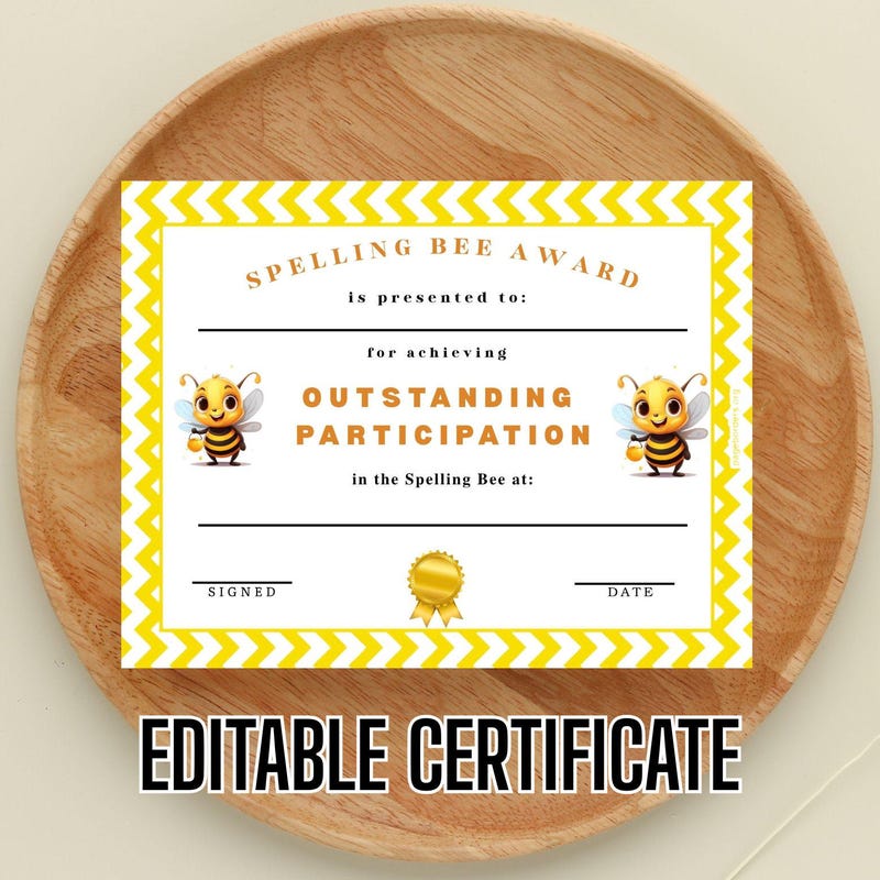 Spelling bee certificate template - Etsy México