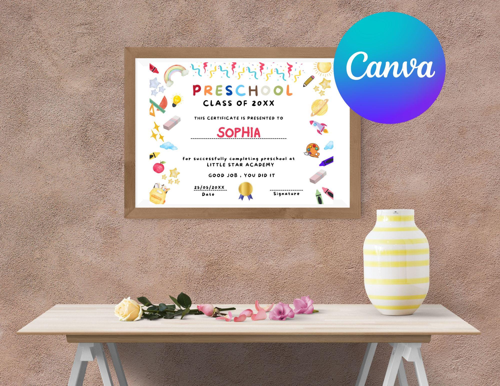 Infant & Toddler Diploma Template, PRINTABLE School Certificate, Canva ...