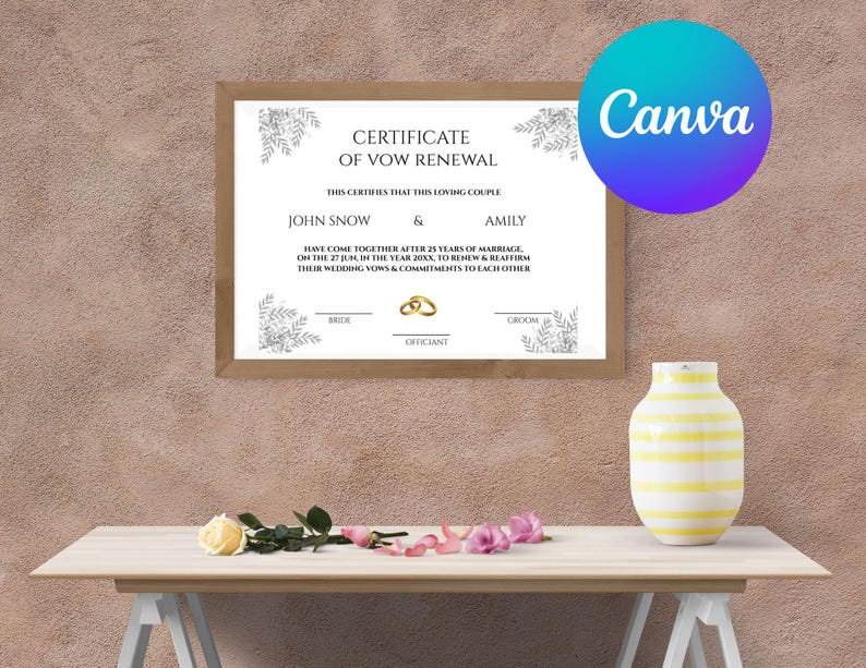 Vow Renewal Certificate, Editable Wedding Vows Renewal Certificate ...