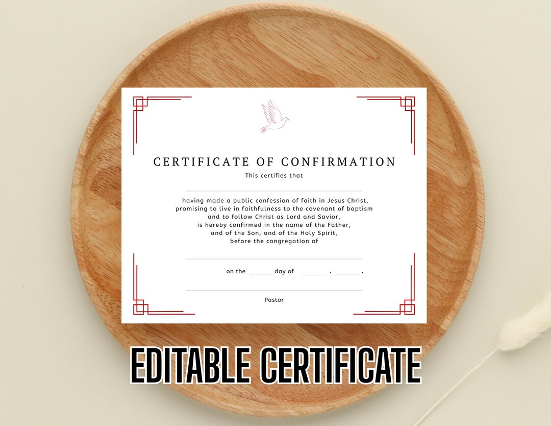 11x8.5 Confirmation Certificate, PDF Confirmation Certificate, Gifts ...