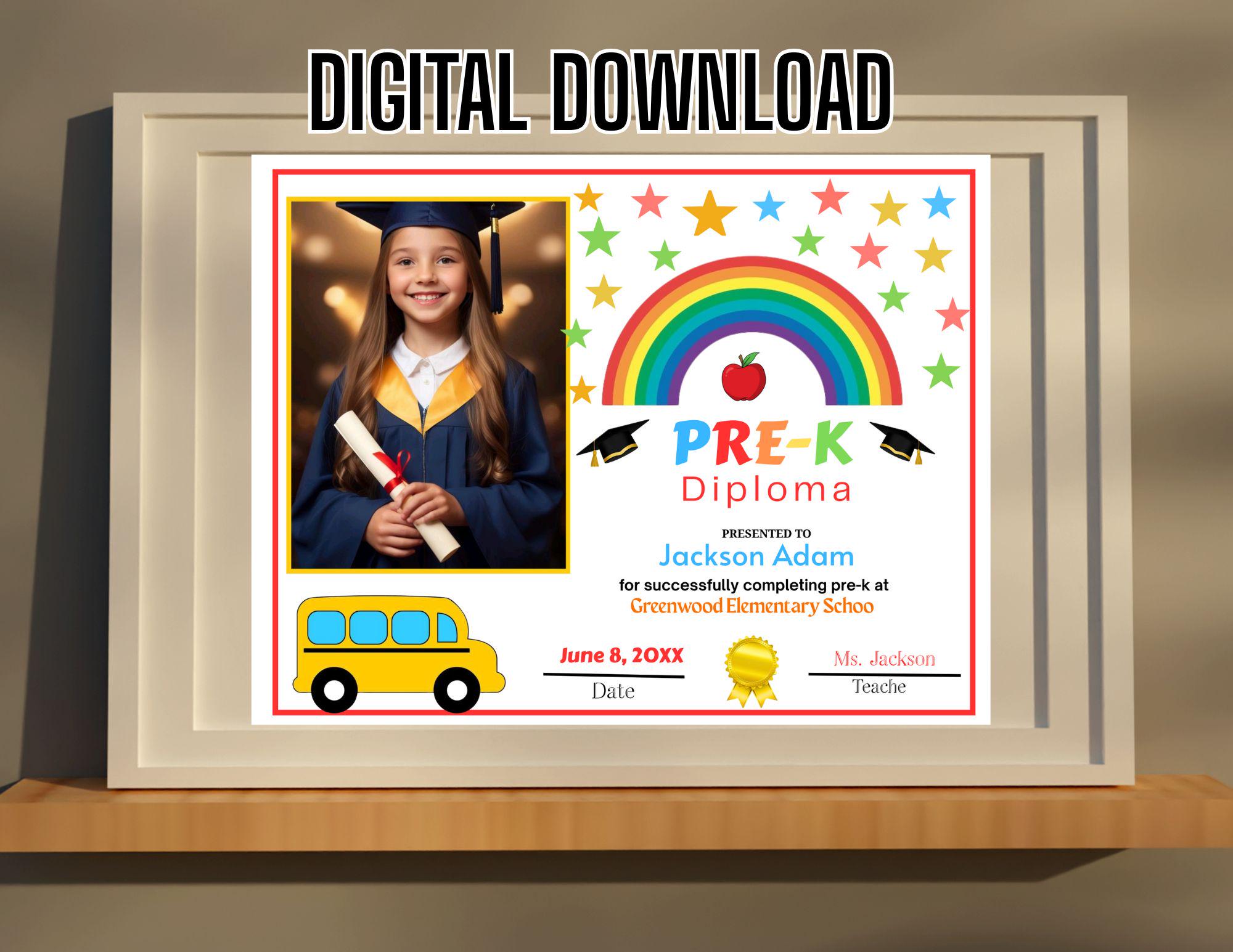 Editable Pre-k Diploma Graduation Pre-k Certificate School Graduation ...