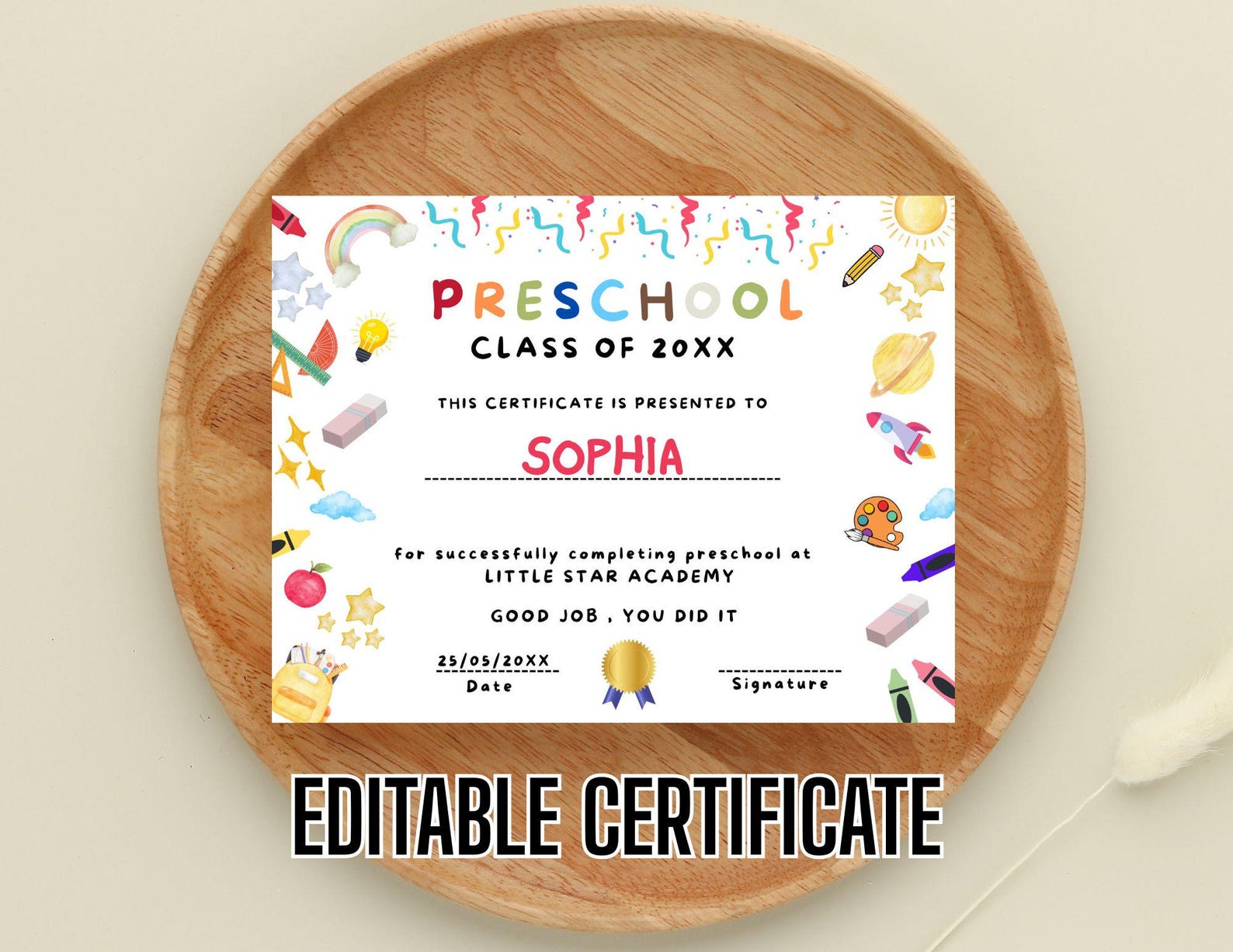 Infant & Toddler Diploma Template, PRINTABLE School Certificate, Canva ...