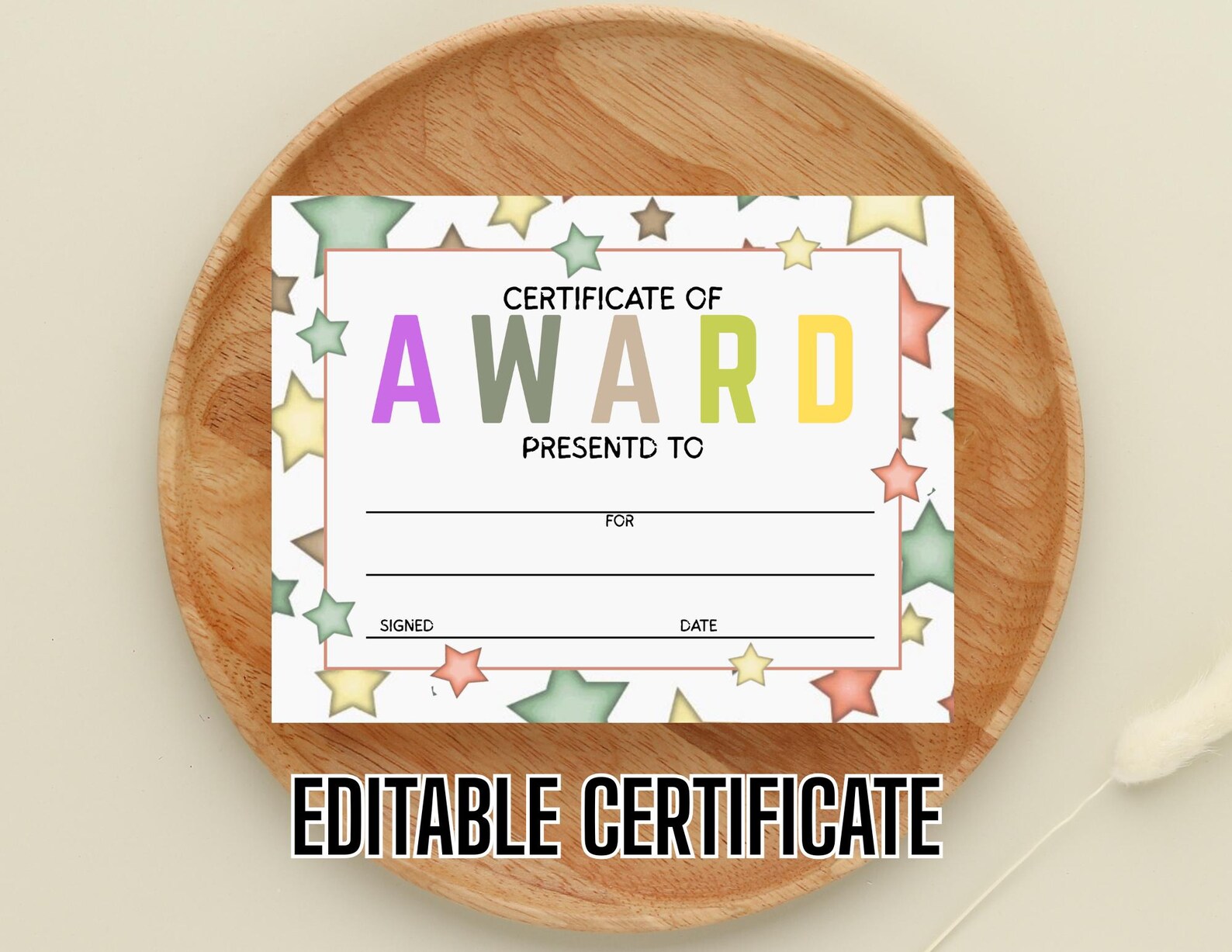 Editable Printable Award, Gold Star Certificate for Kids, Teacher ...