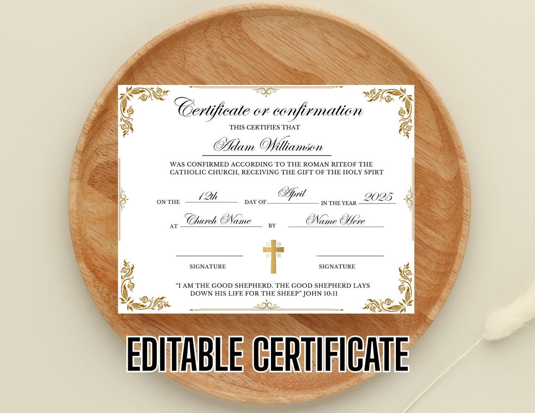 Editable Certificate of Confirmation, Religious Catholic Confirmation Certificate, Sacrament of ...
