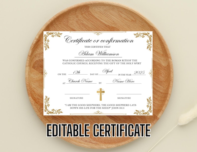Editable Certificate of Confirmation, Religious Catholic Confirmation ...