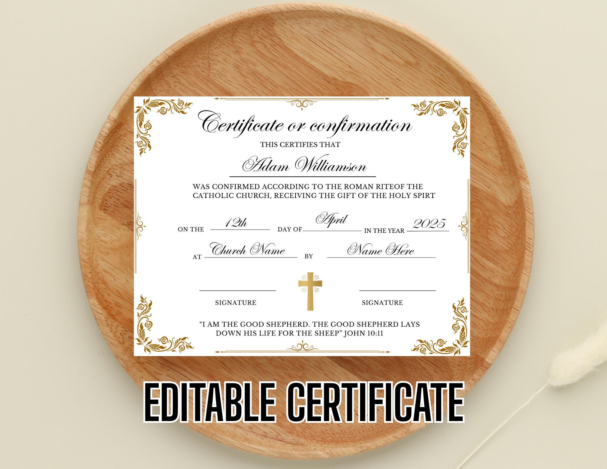 Editable Certificate of Confirmation, Religious Catholic Confirmation ...