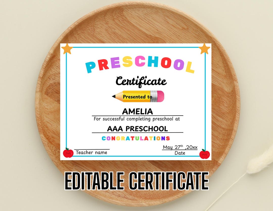 Editable Preschool Moving up Certificate With Student Photo – Printable ...