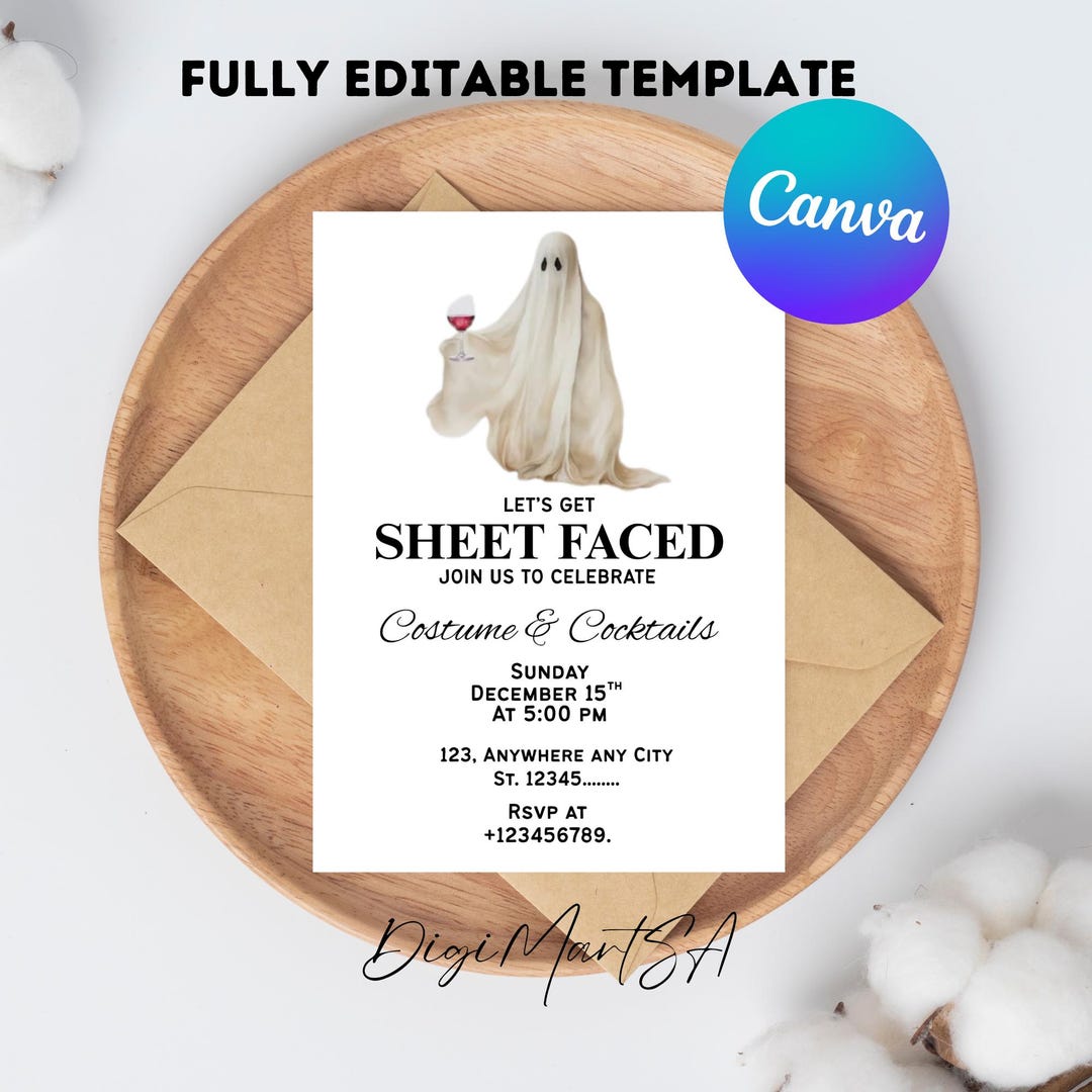 Let's Get Sheet Faced Halloween Invitation Template Editable Let's Get ...