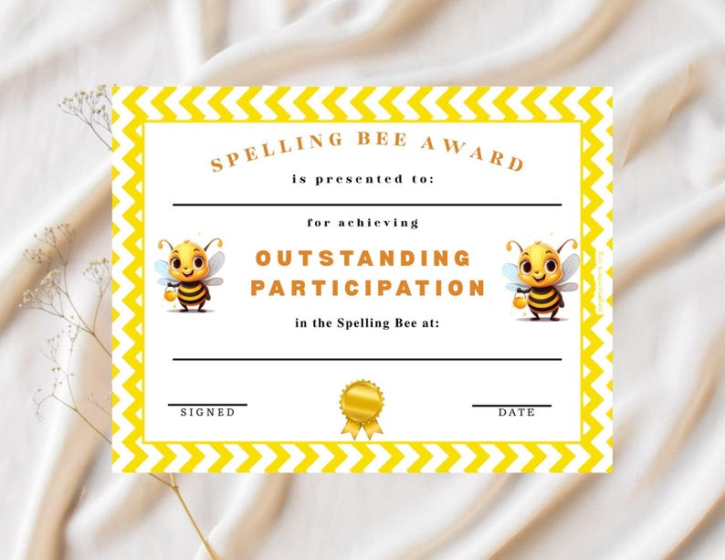 Editable Spelling Bee Certificate Printable, Spelling Bee Certificate ...