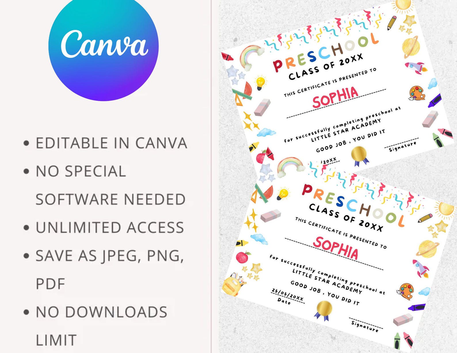 Infant & Toddler Diploma Template, PRINTABLE School Certificate, Canva ...