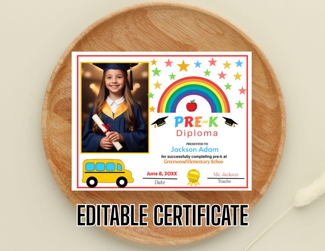 Editable Pre-k Diploma Graduation Pre-k Certificate School Graduation ...