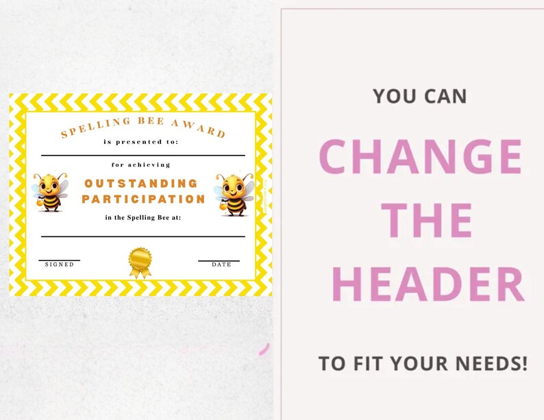 Editable Spelling Bee Certificate Printable, Spelling Bee Certificate ...
