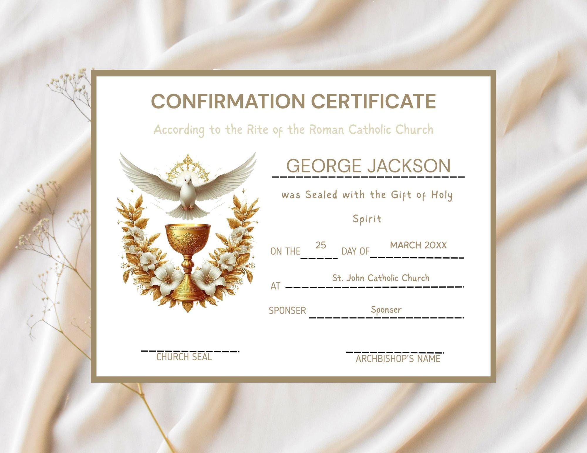 Confirmation Certificate Adult Confirmation Certificate Catholic ...