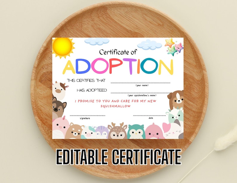 Instant Download Squishmallow Adoption Certificate Printable, Adopt a ...