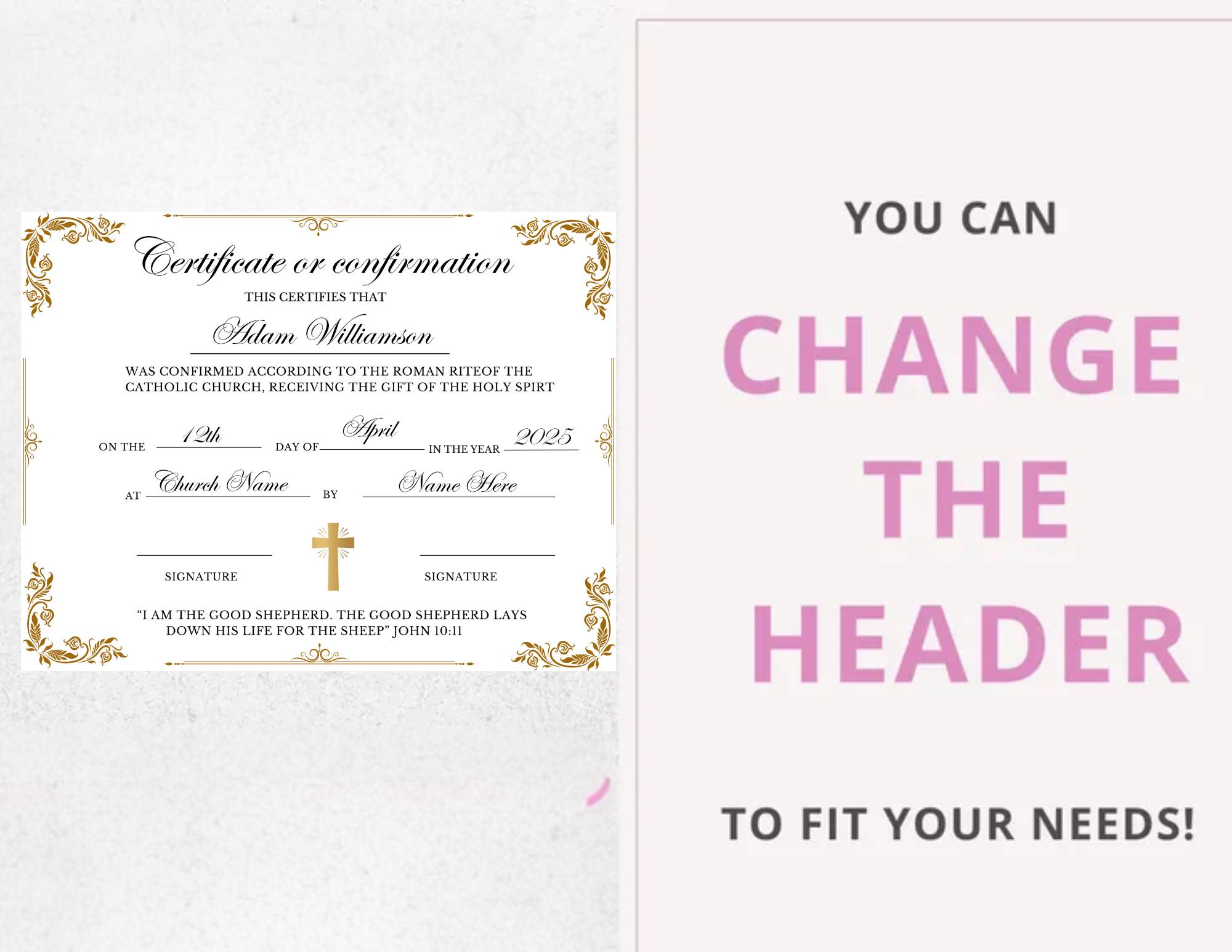Editable Certificate of Confirmation, Religious Catholic Confirmation Certificate, Sacrament of ...