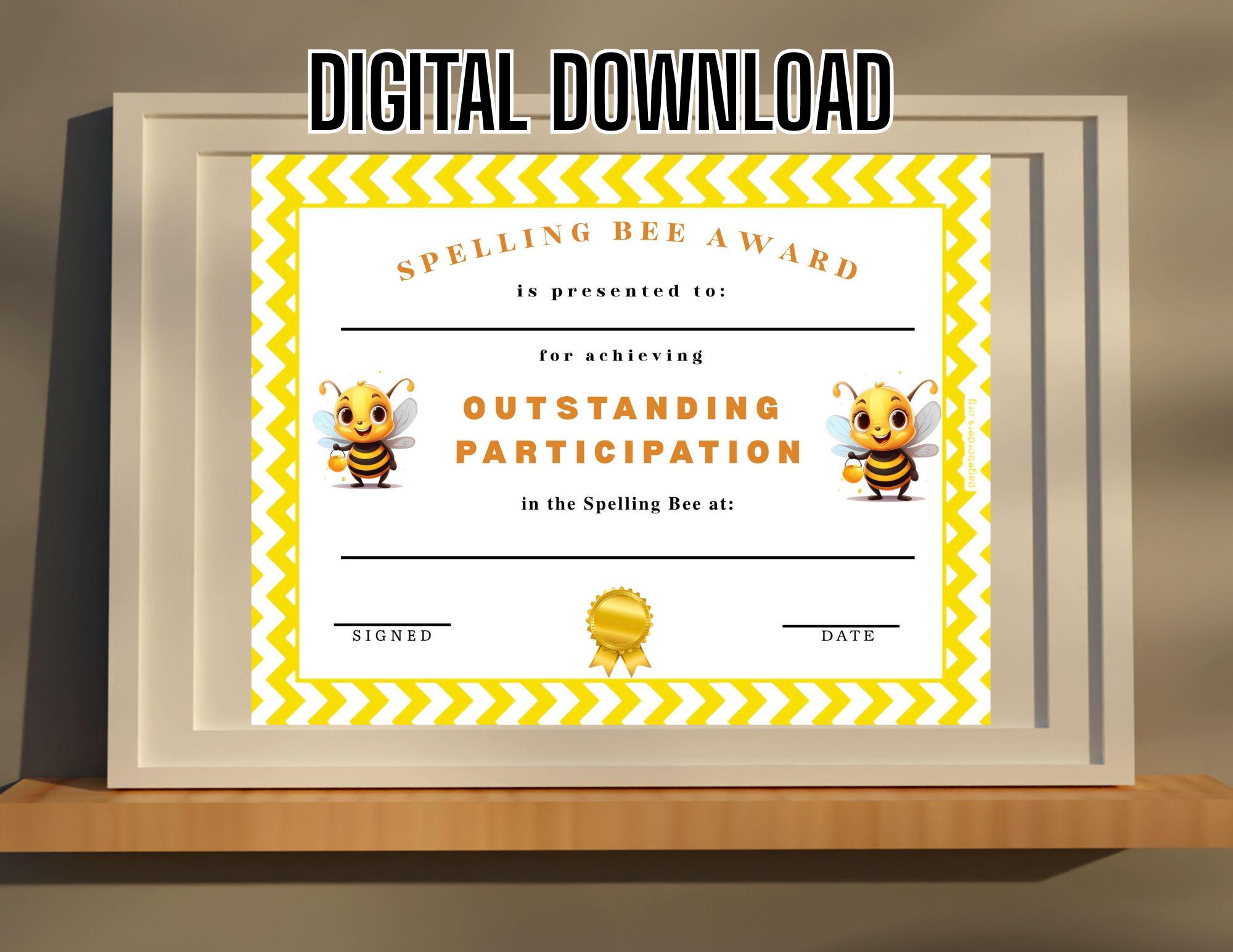 Editable Spelling Bee Certificate Printable, Spelling Bee Certificate ...