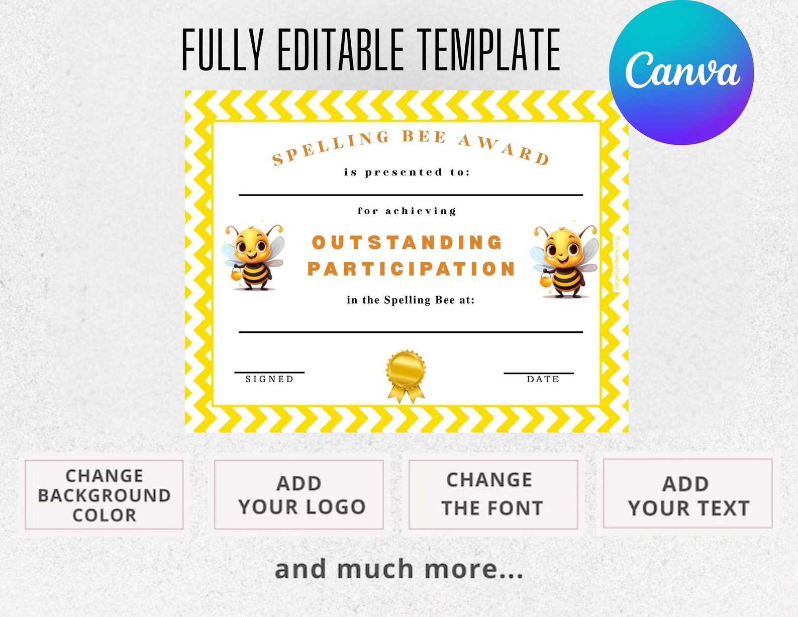 Editable Spelling Bee Certificate Printable, Spelling Bee Certificate ...