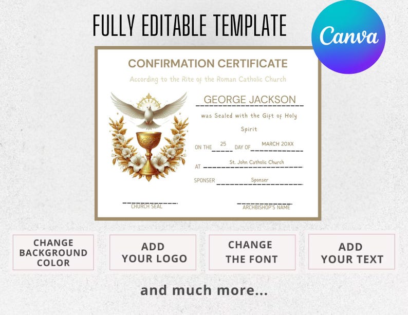 Confirmation Certificate Adult Confirmation Certificate Catholic ...