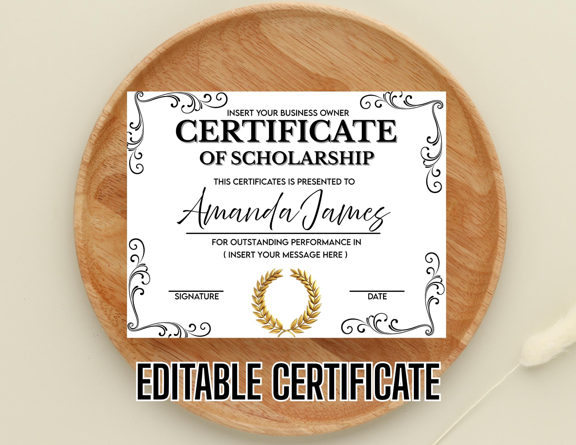 Certificate of Scholarship, Scholarship Template, Scholarship Award ...