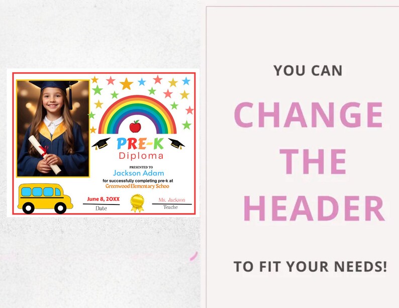 Editable Pre-k Diploma Graduation Pre-k Certificate School Graduation ...