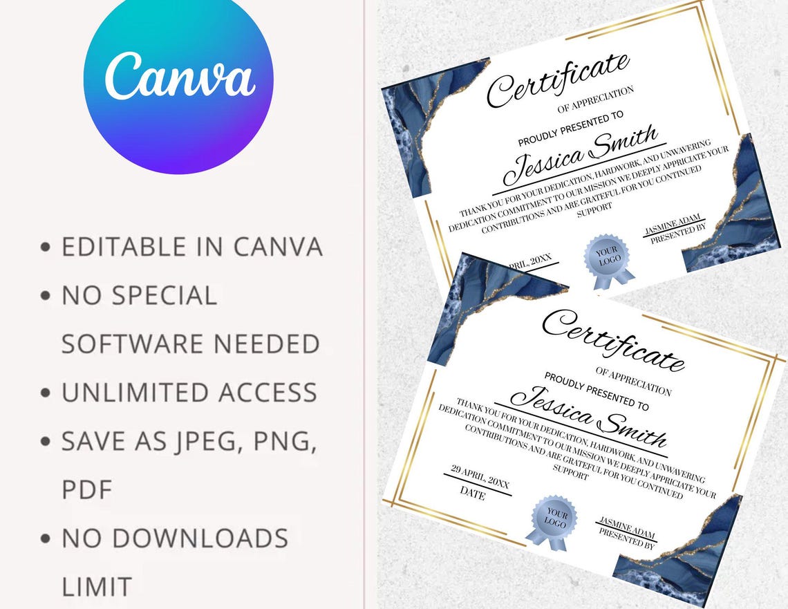 Editable Appreciation Certificate Template Printable Certificate of ...