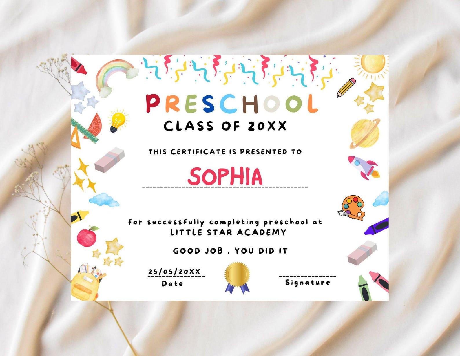Infant & Toddler Diploma Template, PRINTABLE School Certificate, Canva ...