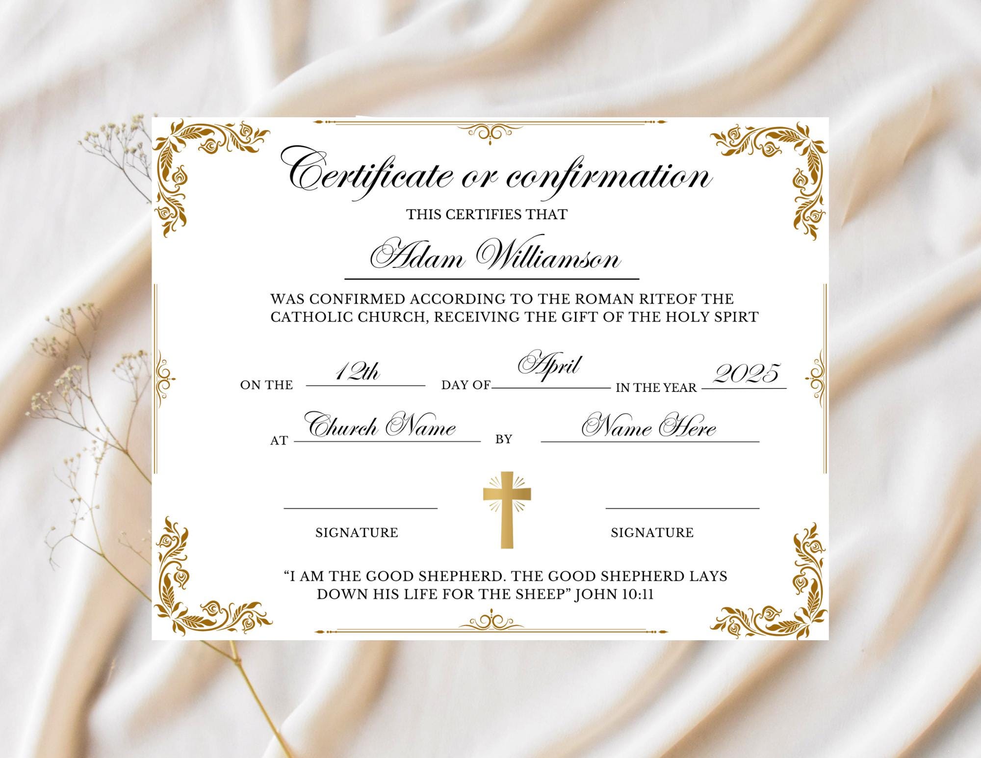 Editable Certificate of Confirmation, Religious Catholic Confirmation ...