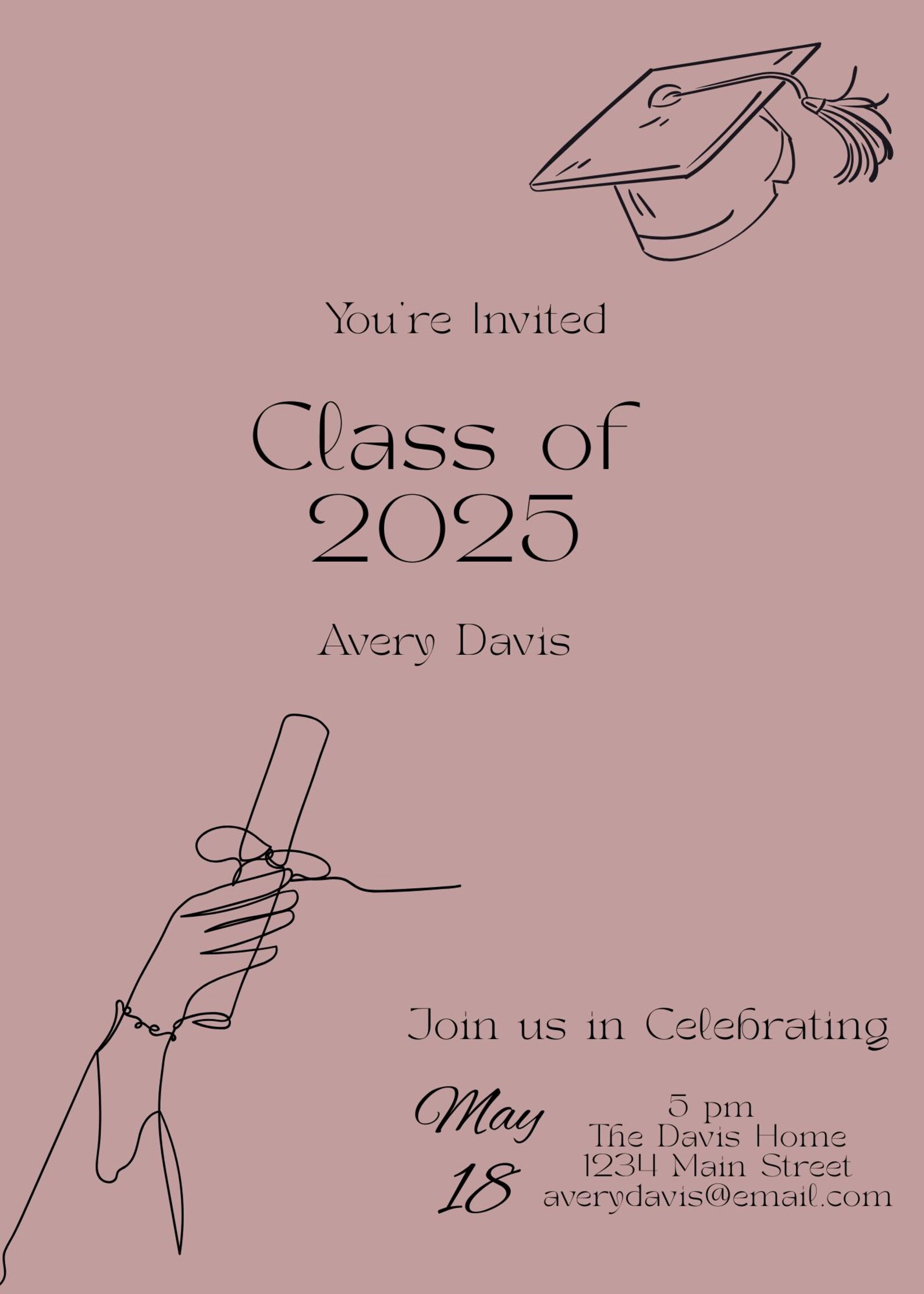 Editable Graduation Invitation Class of 2025 | Pink Grad Party Invite ...