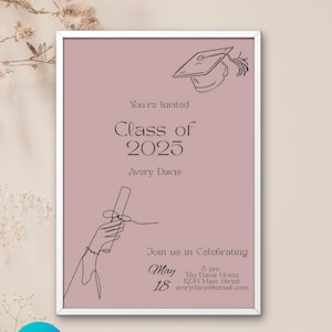 Editable Graduation Invitation Class of 2025 | Pink Grad Party Invite ...
