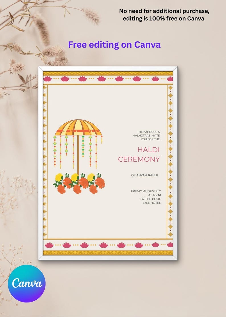 Editable Haldi Ceremony Invitation | Indian Wedding Canva Template ...