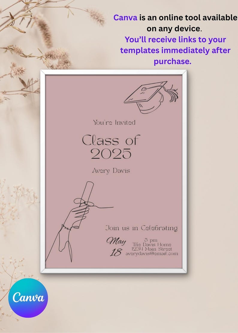 Editable Graduation Invitation Class of 2025 | Pink Grad Party Invite ...