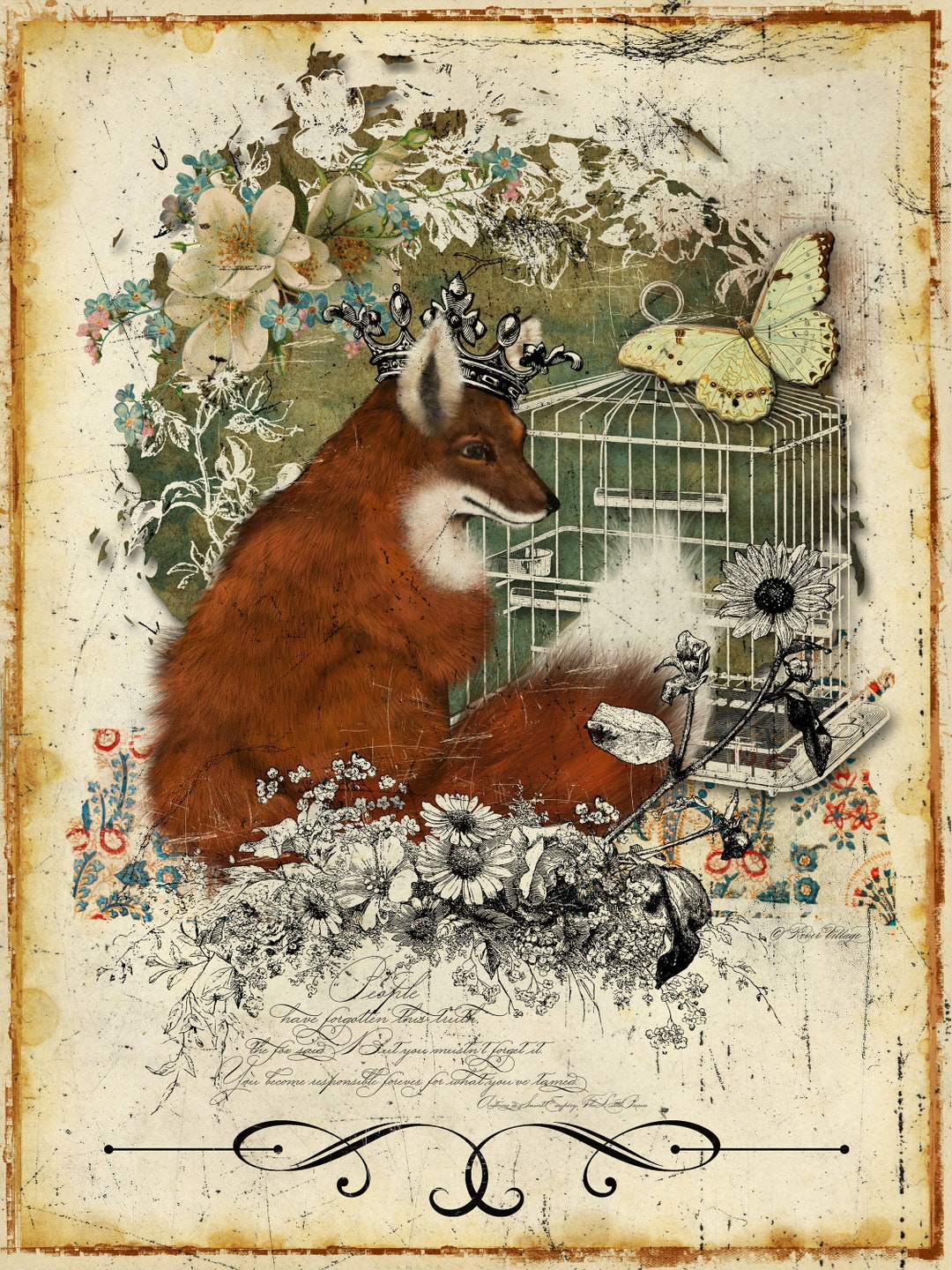 Artisan Fox Prince 44X60 Canvas Wall Tapestry. - Etsy