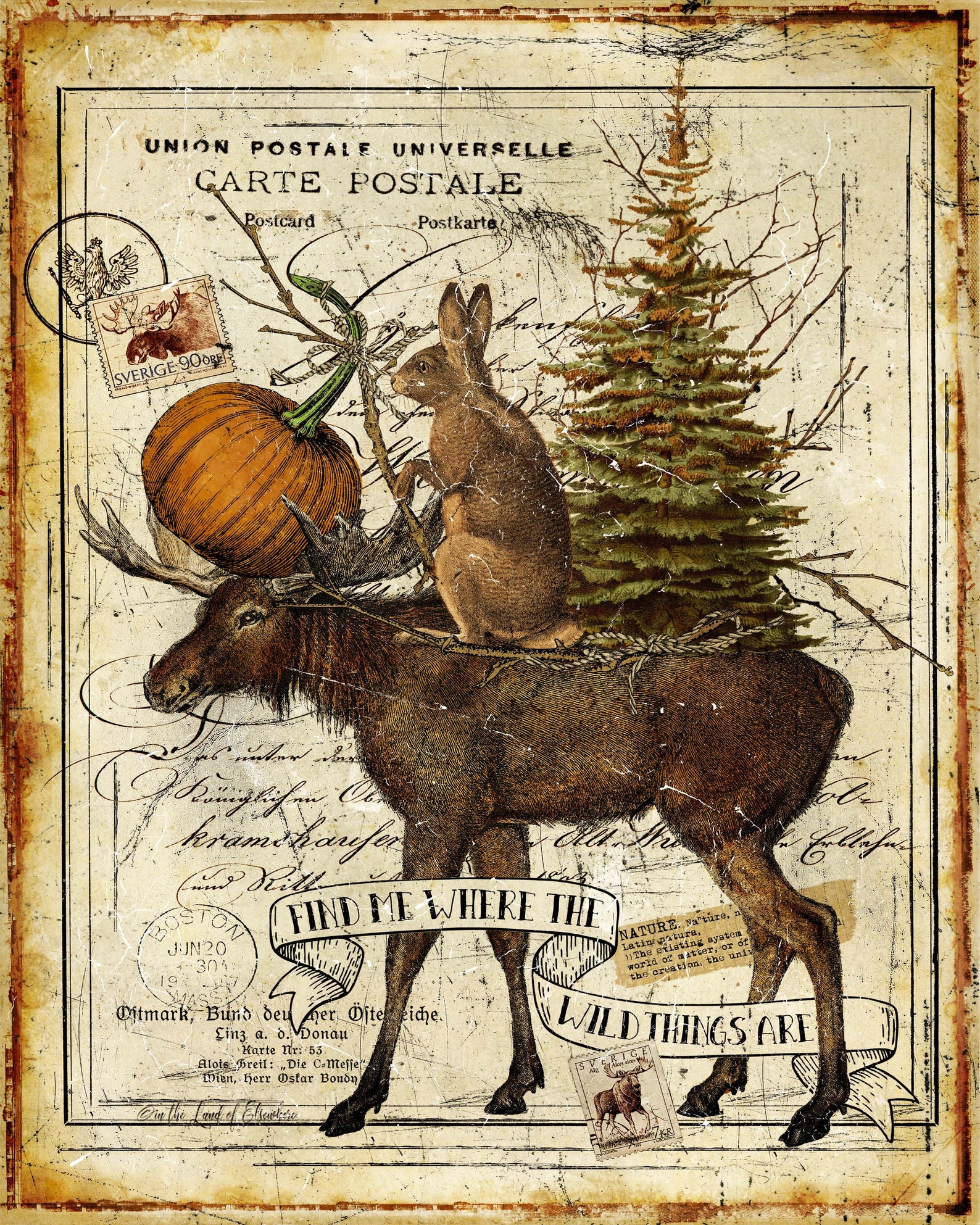 Artisan Moose and Rabbit 44X60 Canvas Wall Tapestry. - Etsy