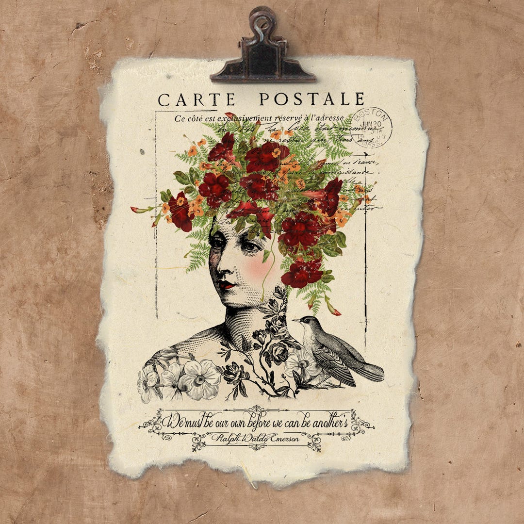 Artisan Red Flower Lady Handmade Paper Print. - Etsy