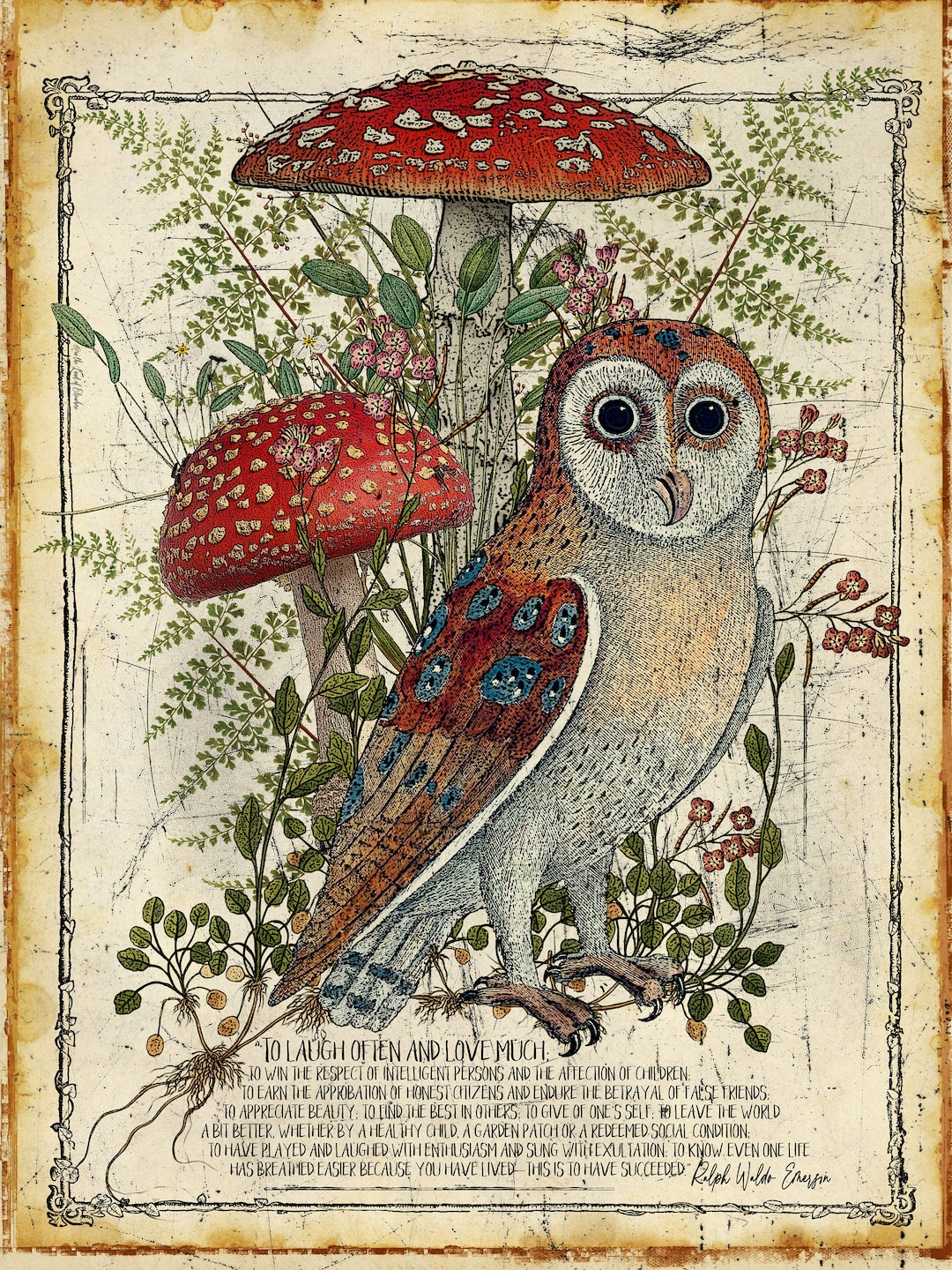 Artisan Orange Owl 44X60 Canvas Wall Tapestry. - Etsy