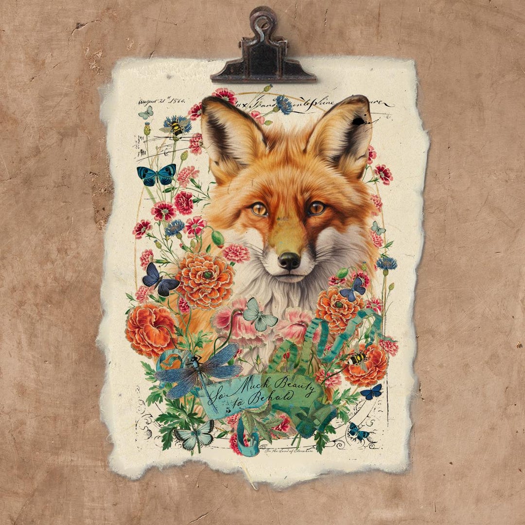 Artisan Whimsical Fox . . . Handmade Paper Print. - Etsy