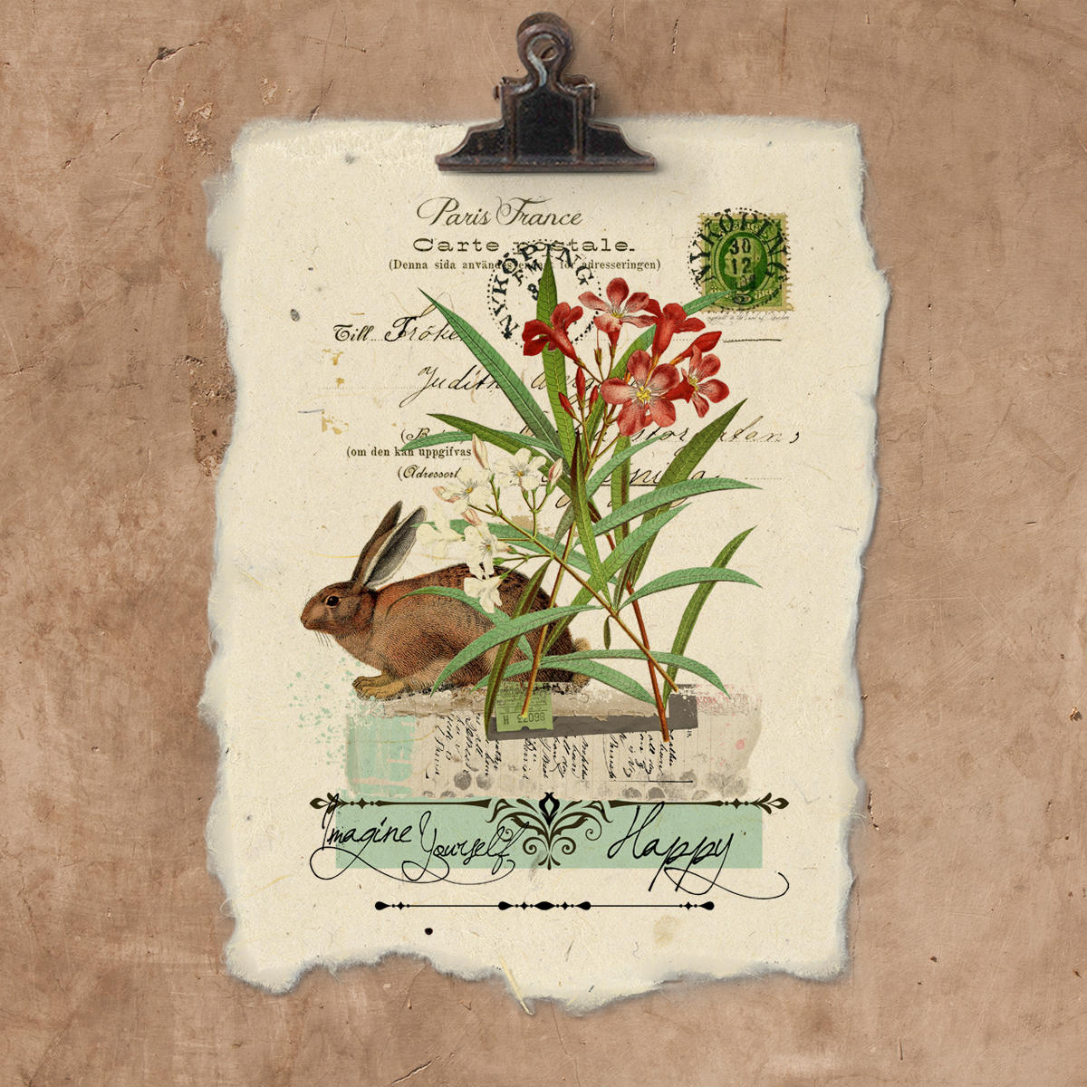 Artisan Imagine Yourself Happy Bunny Handmade Paper Print. - Etsy