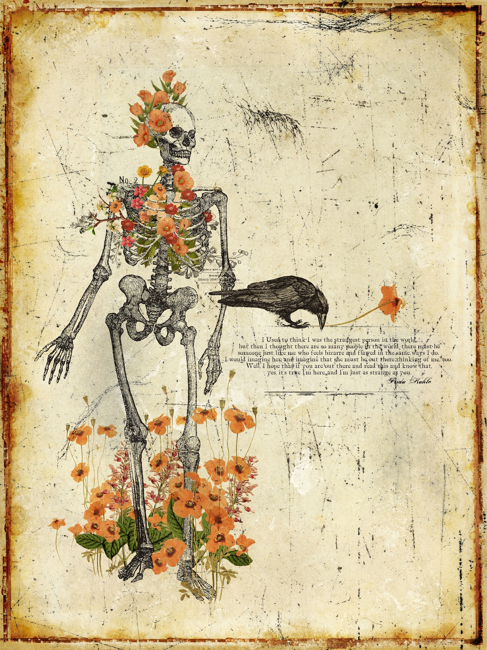 Artisan Flower Skeleton 44X60 Canvas Wall Tapestry. - Etsy