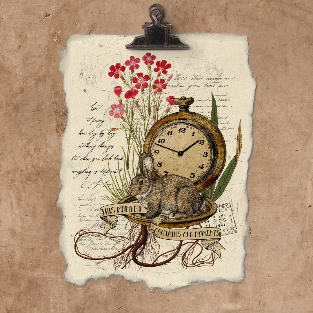 Artisan Clock Bunny Handmade Paper Print. - Etsy