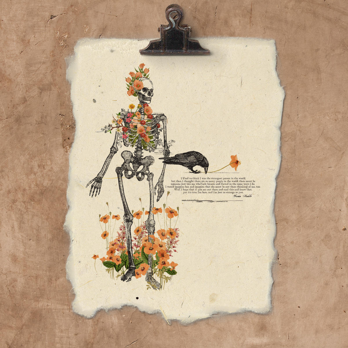 Artisan Skeleton & Flowers Handmade Paper Print. - Etsy