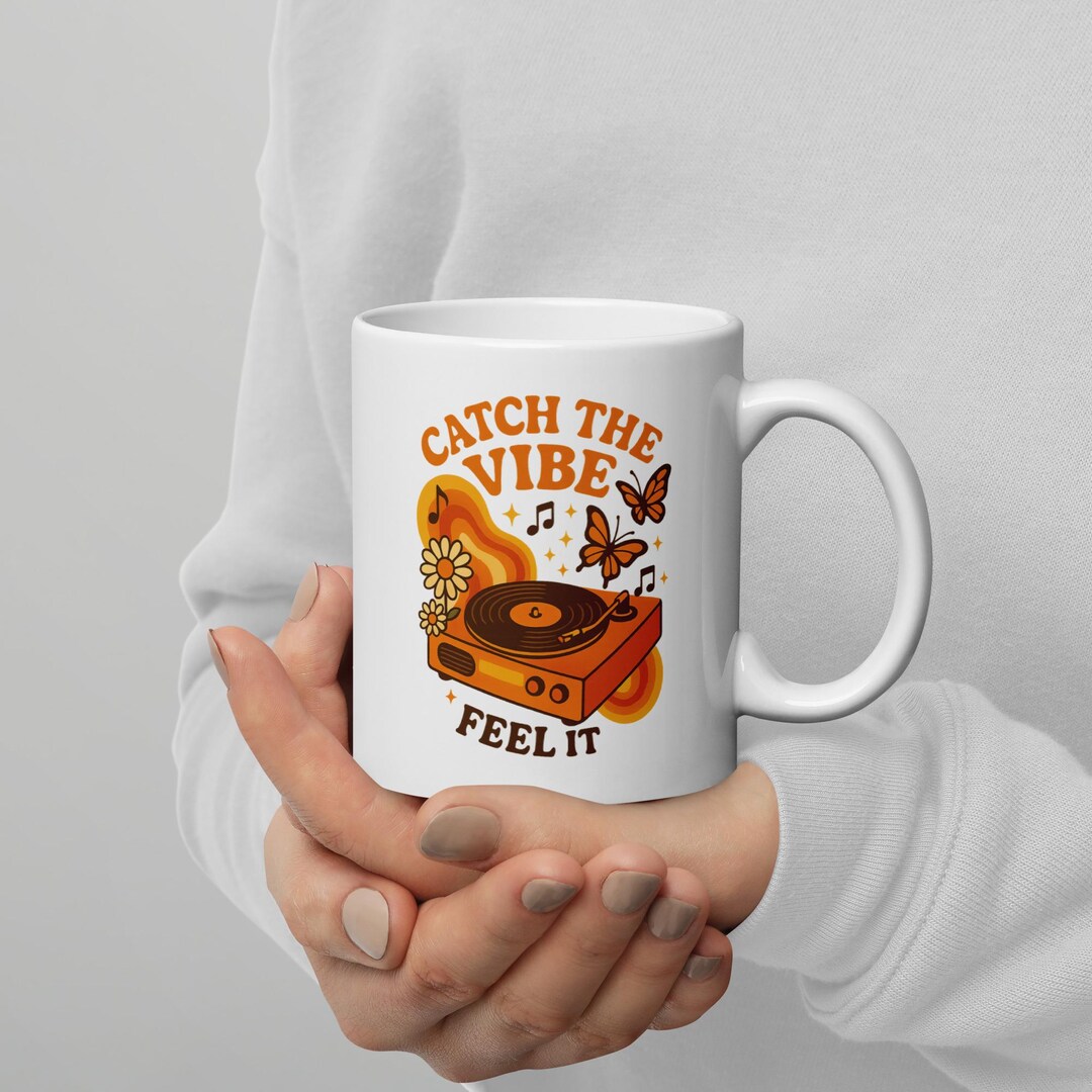 Catch the Vibe Mug | 70s Retro Affirmation Coffee Cup | Vinyl Record ...