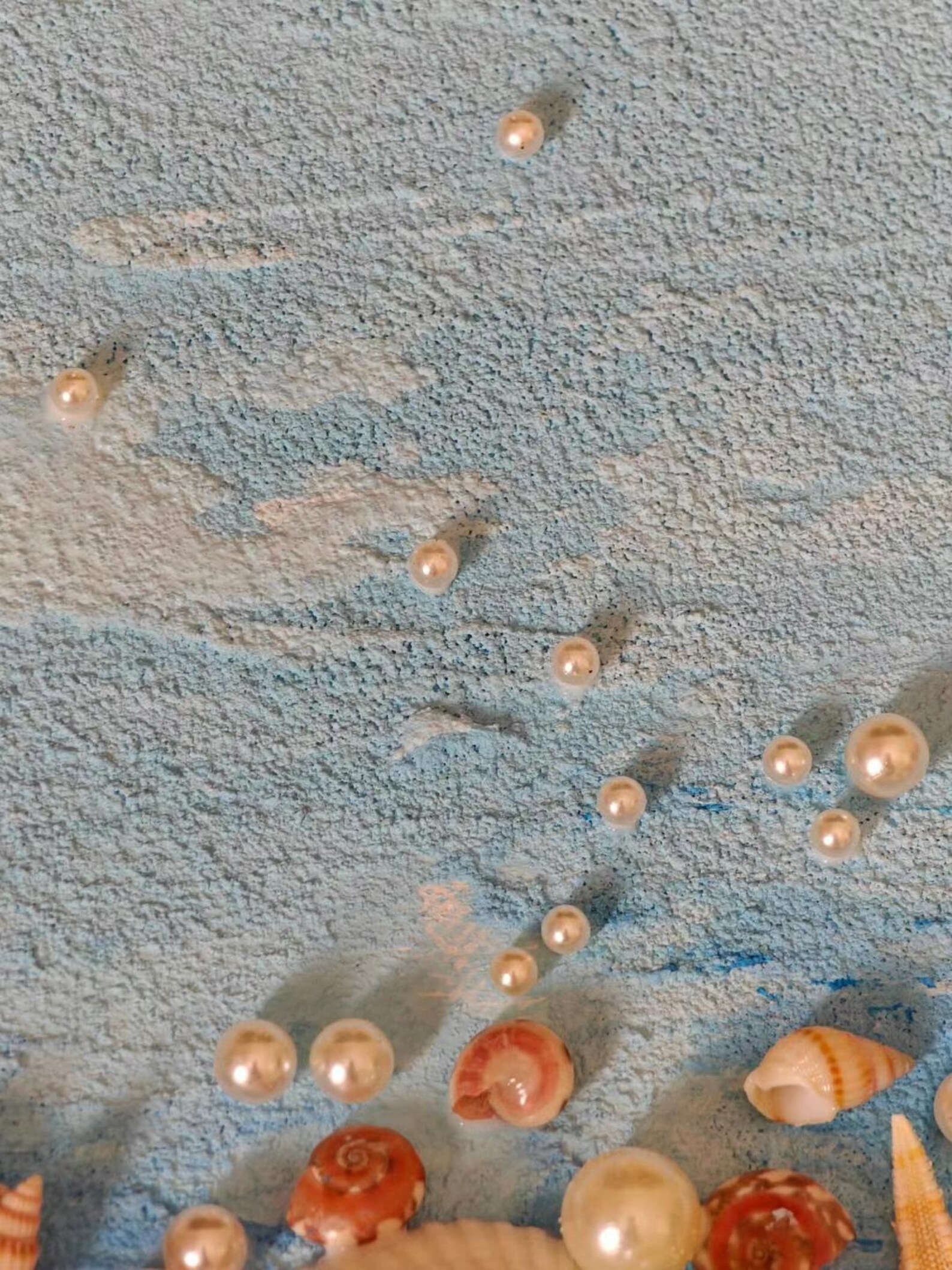 Handmade Ocean Texture Art With Seashells and Pearls – Coastal Round ...