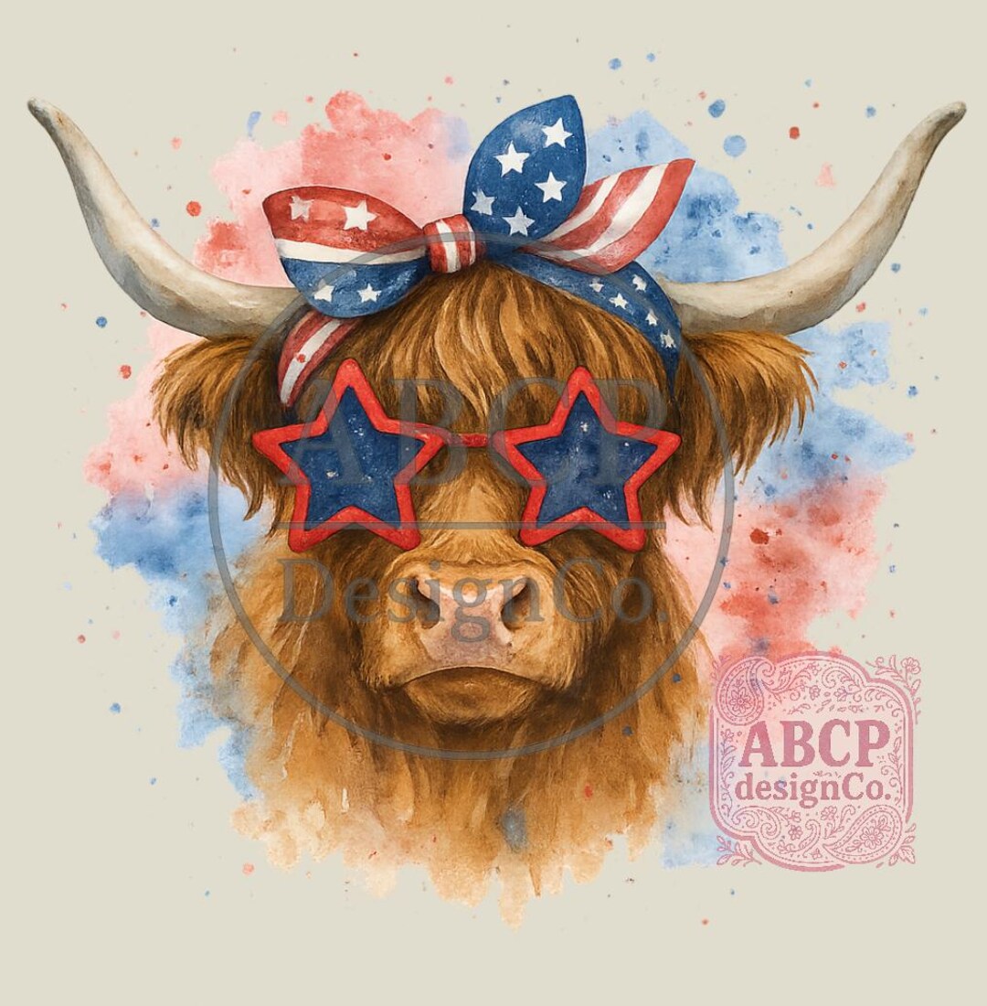 Highland Cow - Fireworks - Patriotic - 4th of July - PNG - Digital ...